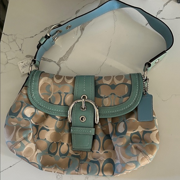 Coach | Bags | Coach Teal And Beige Shoulder Bag | Poshmark